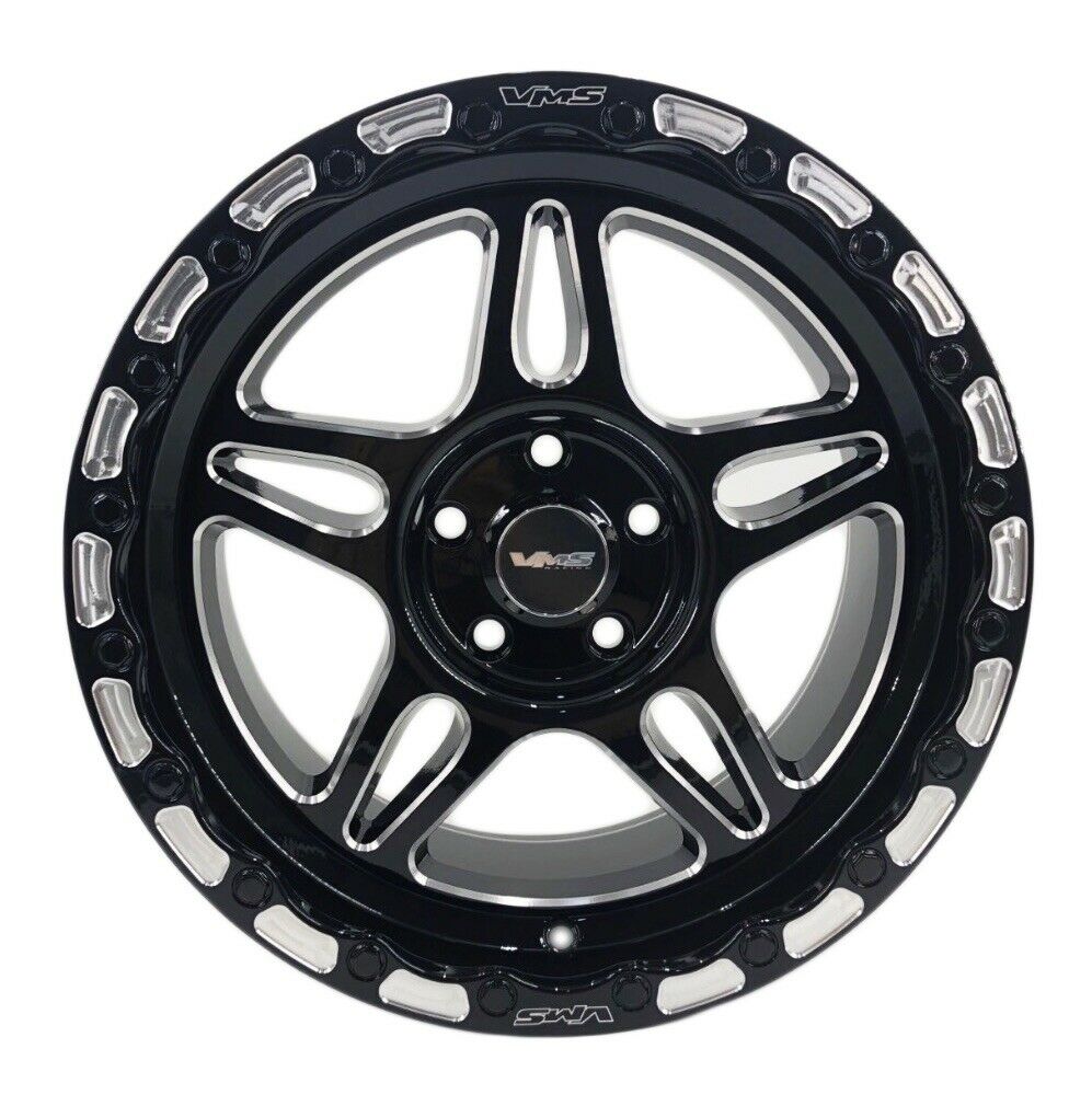 VMS Racing Black Milled Beadlock Blackburn 15x7.5 5x114.3 (5x4.5") +20 ...
